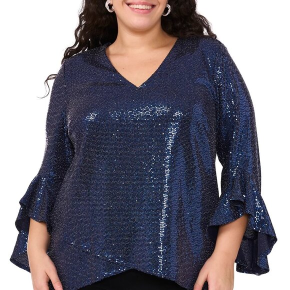 MSK | Tops | Msk Plus Size Vneck Bellsleeve Sequinknit Top ...